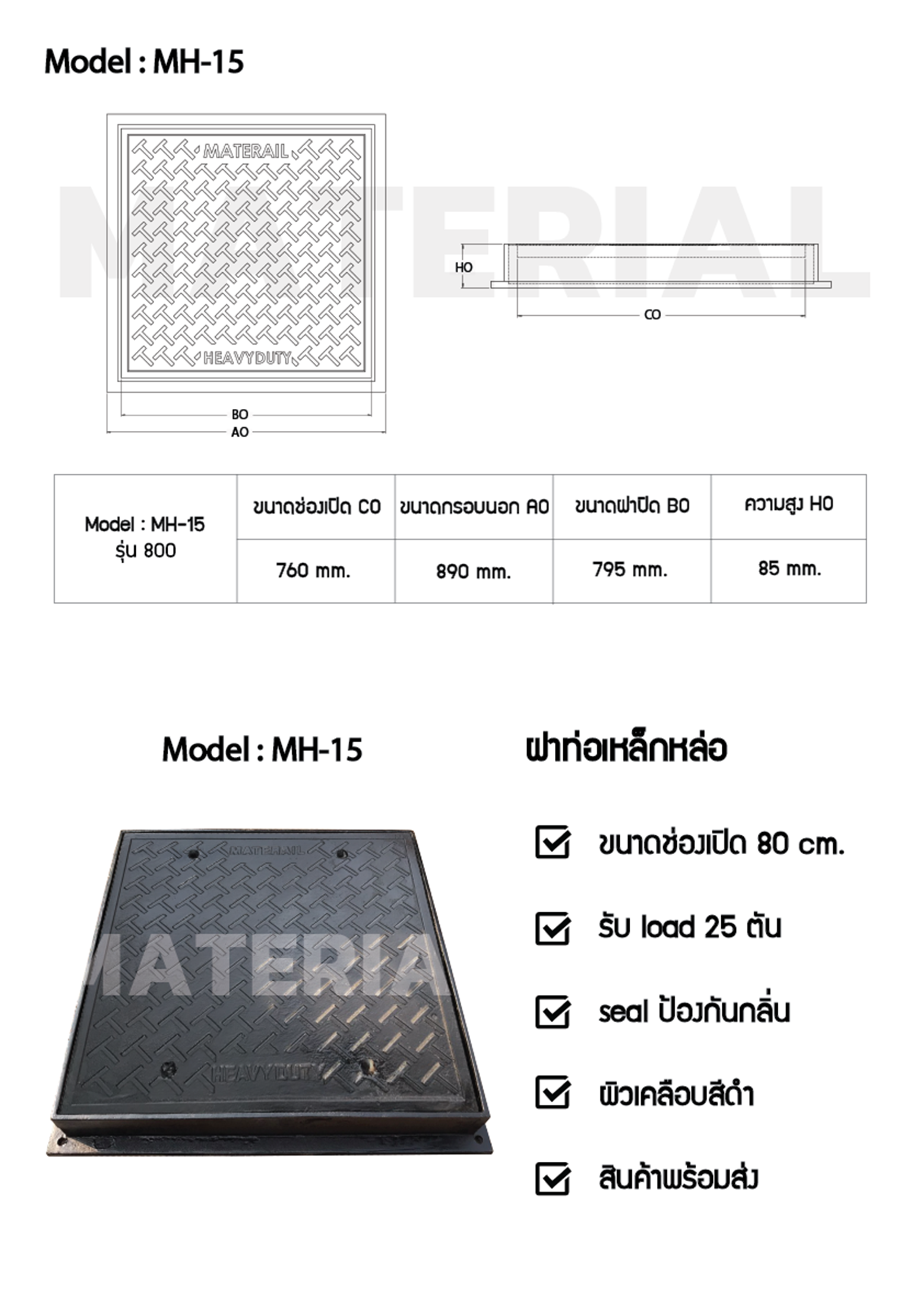 ฝาท่อแมนโฮลเหล็กหล่อ แบบเหลี่ยม มีหลายโมเดลให้เลือก - thaisteelgrating