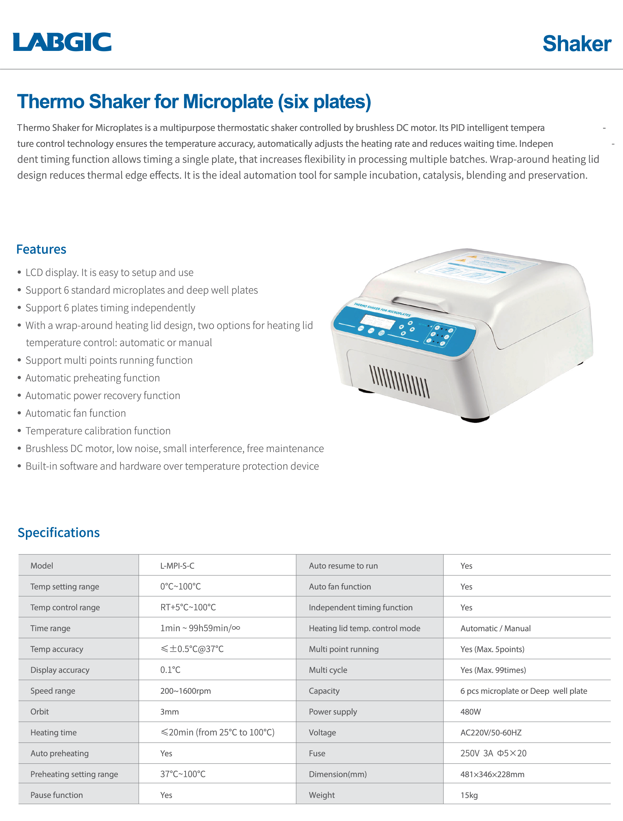 L-MPI-S-C Thermo Shaker for Microplate (six plates)