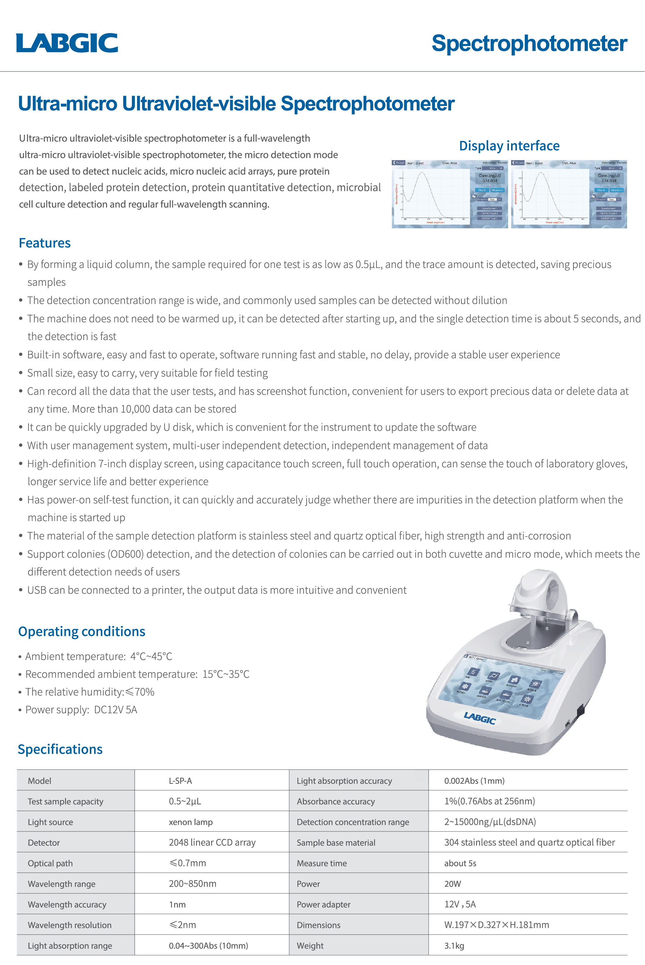 Ultra-micro Ultraviolet-visible Spectrophotometer
