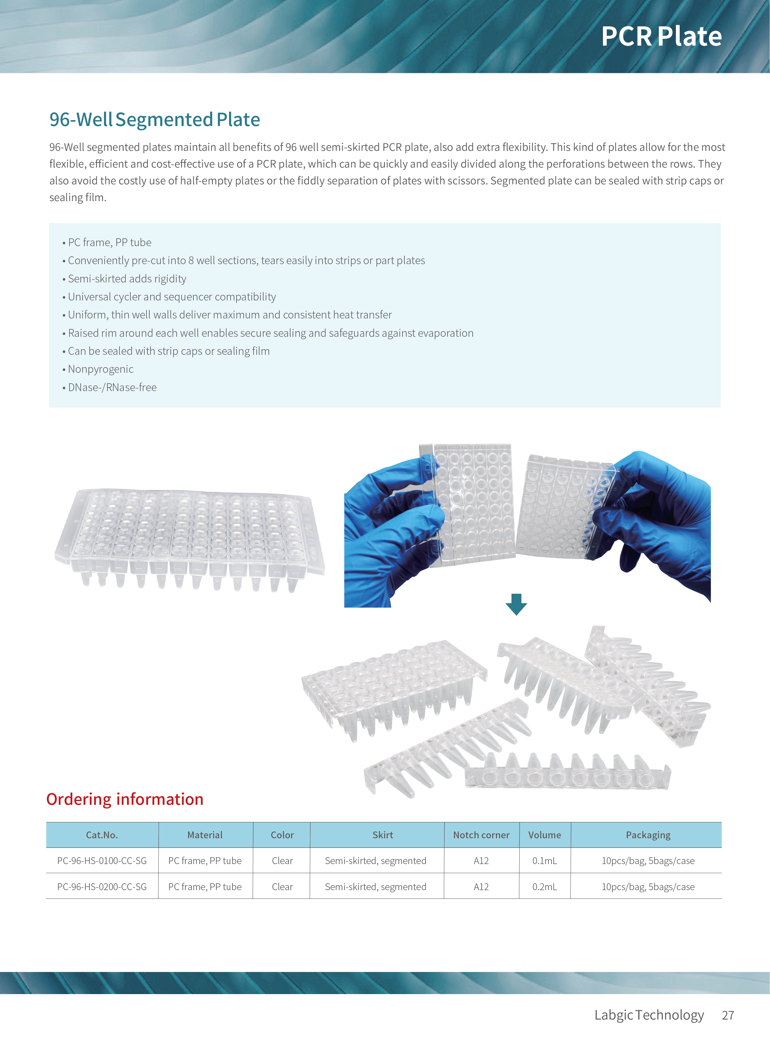 96 well PCR plate, Semi-skirted, clear, segmented - smartscience