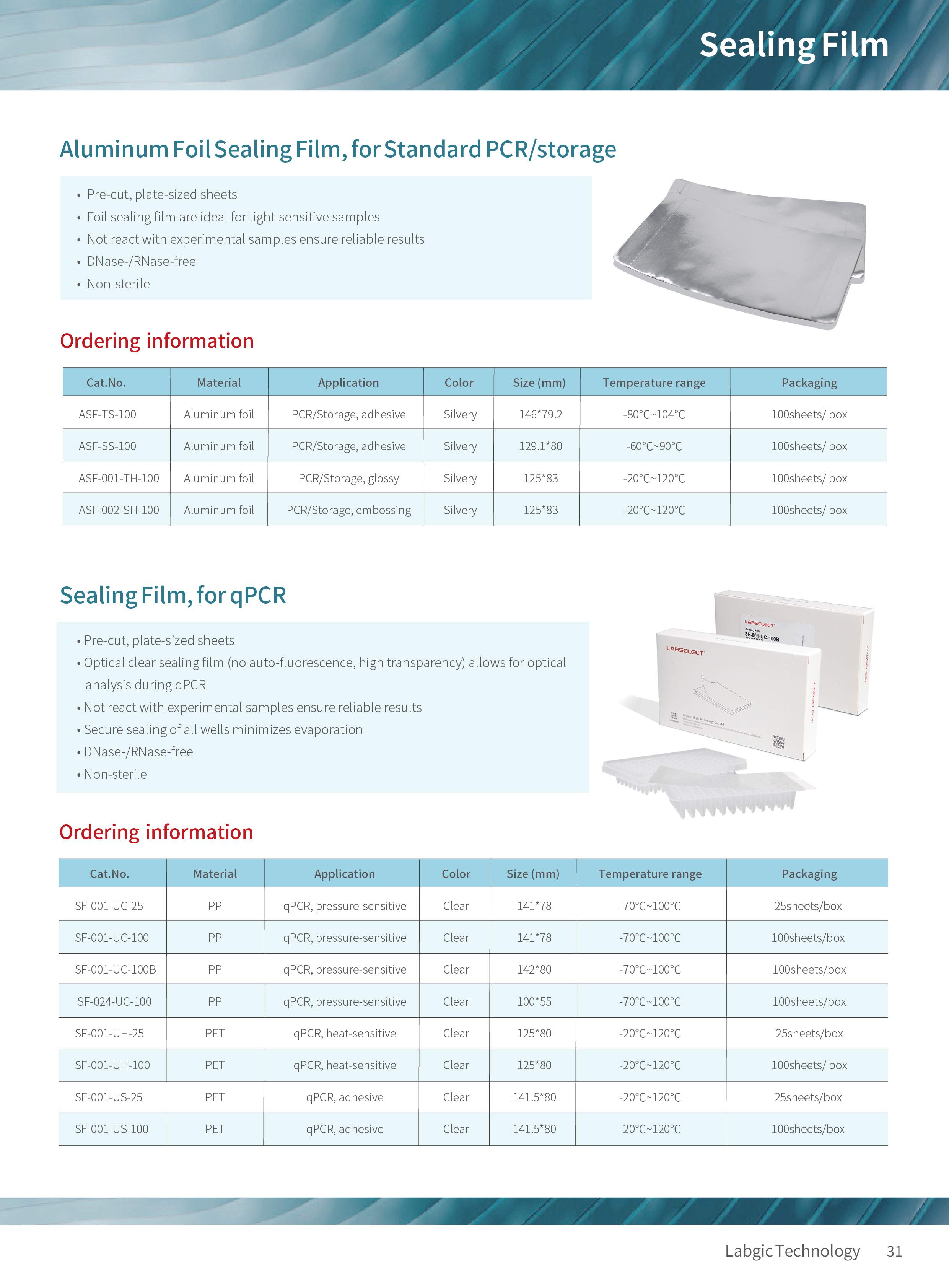 Sealing Film, optical, for real-time PCR, heat-sensitive, Material PET ...