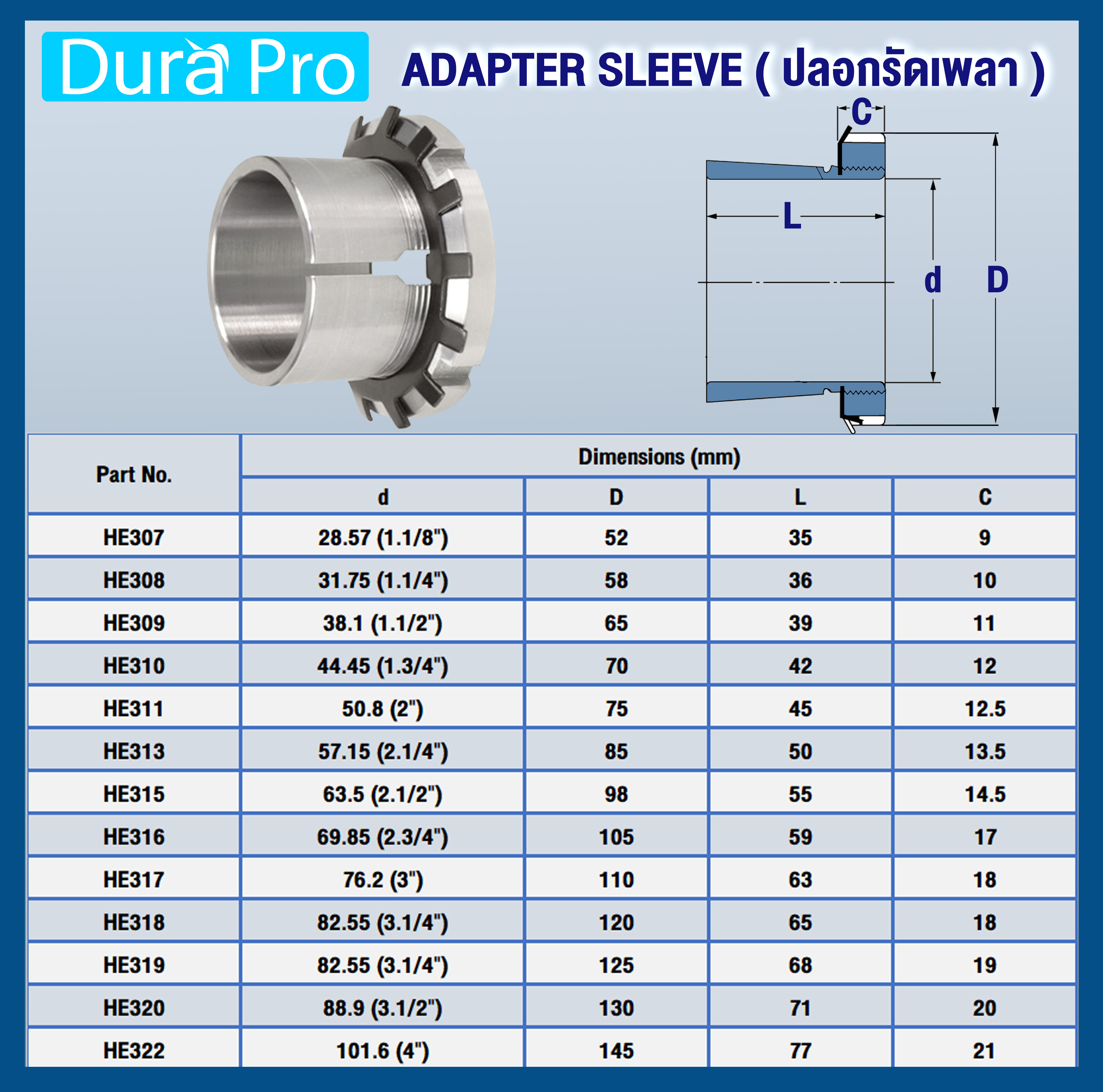 HE317 ADAPTER SLEEVE ปลอกรัดเพลา ( H / HA / HE / HS ) สำหรับเพลาขนาด 3 ...