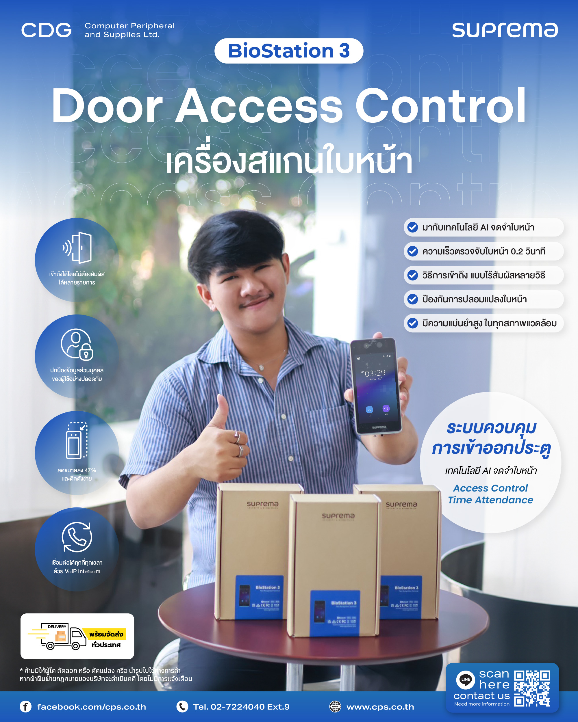เครื่องสแกนใบหน้า Suprema BioStation 3 (Door Access Control)