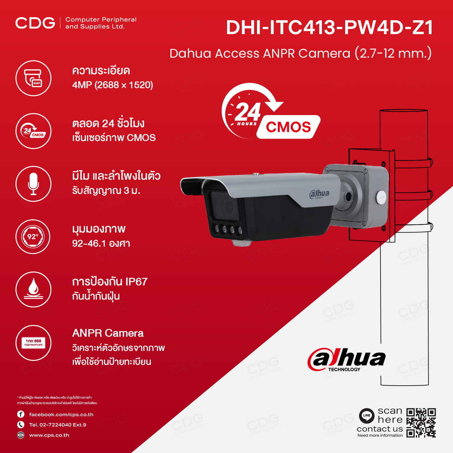 Dahua Access ANPR Camera DHI-ITC413-PW4D-Z1 (2.7-12 mm.)