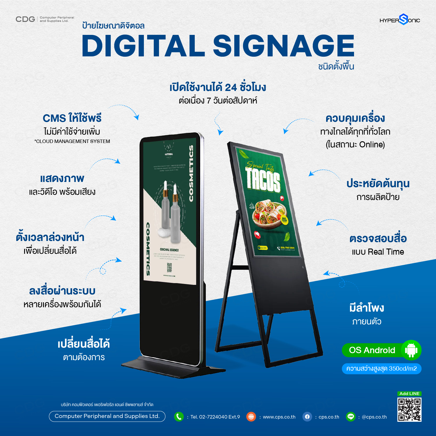ป้ายโฆษณาดิจิตอล Digital Signage HL2000 (แบบตั้งหน้าร้าน)