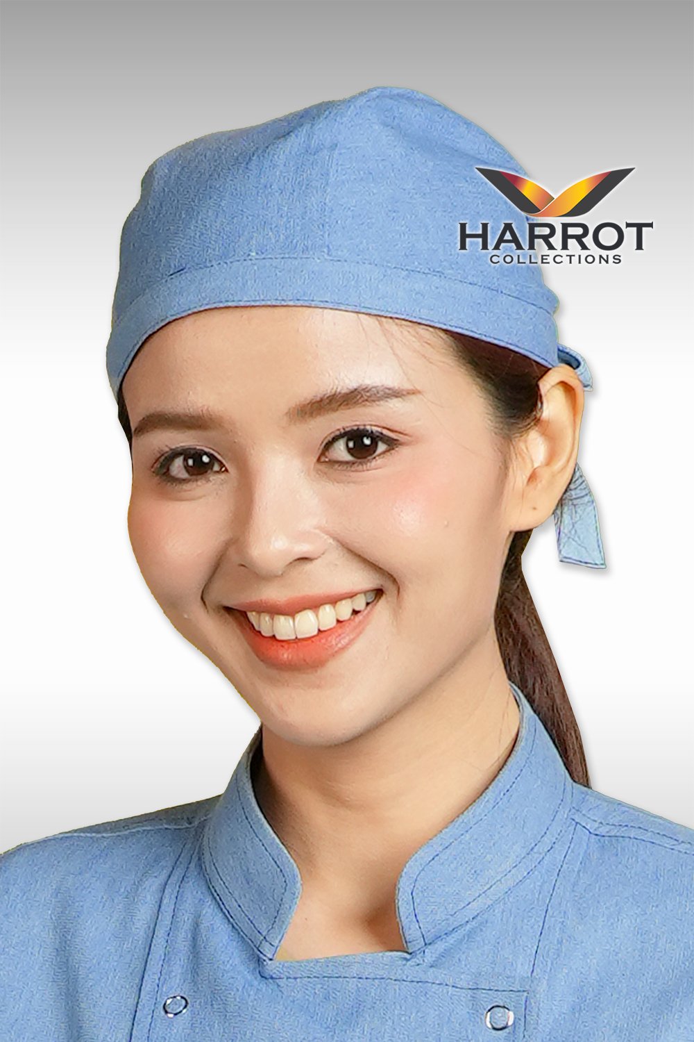 Light Blue Jeans Chef Head Wrap Knot tie back