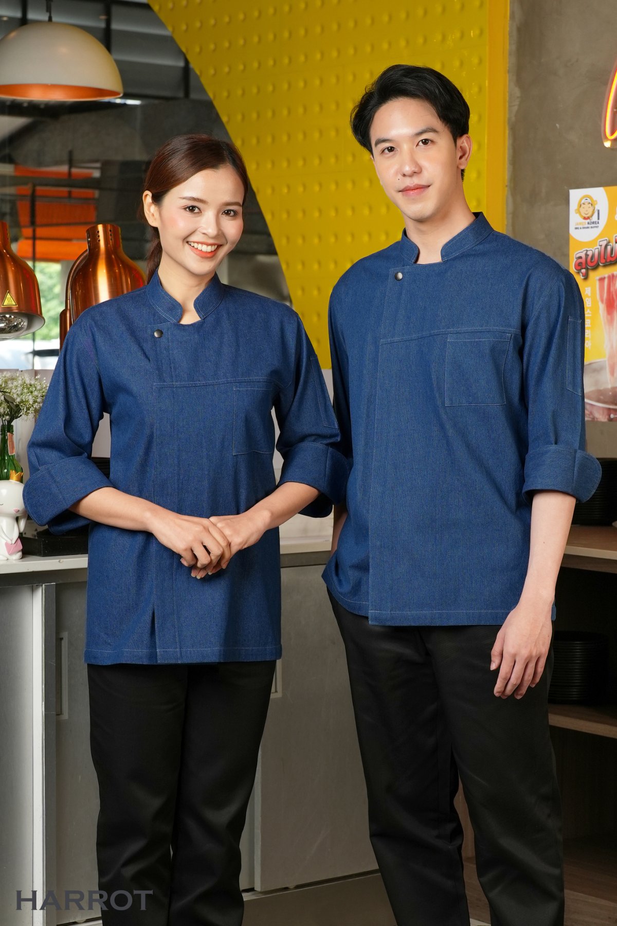 Blue Jeans 3 long sleeves Chef Jacket Fabric : Comtwill - harrot