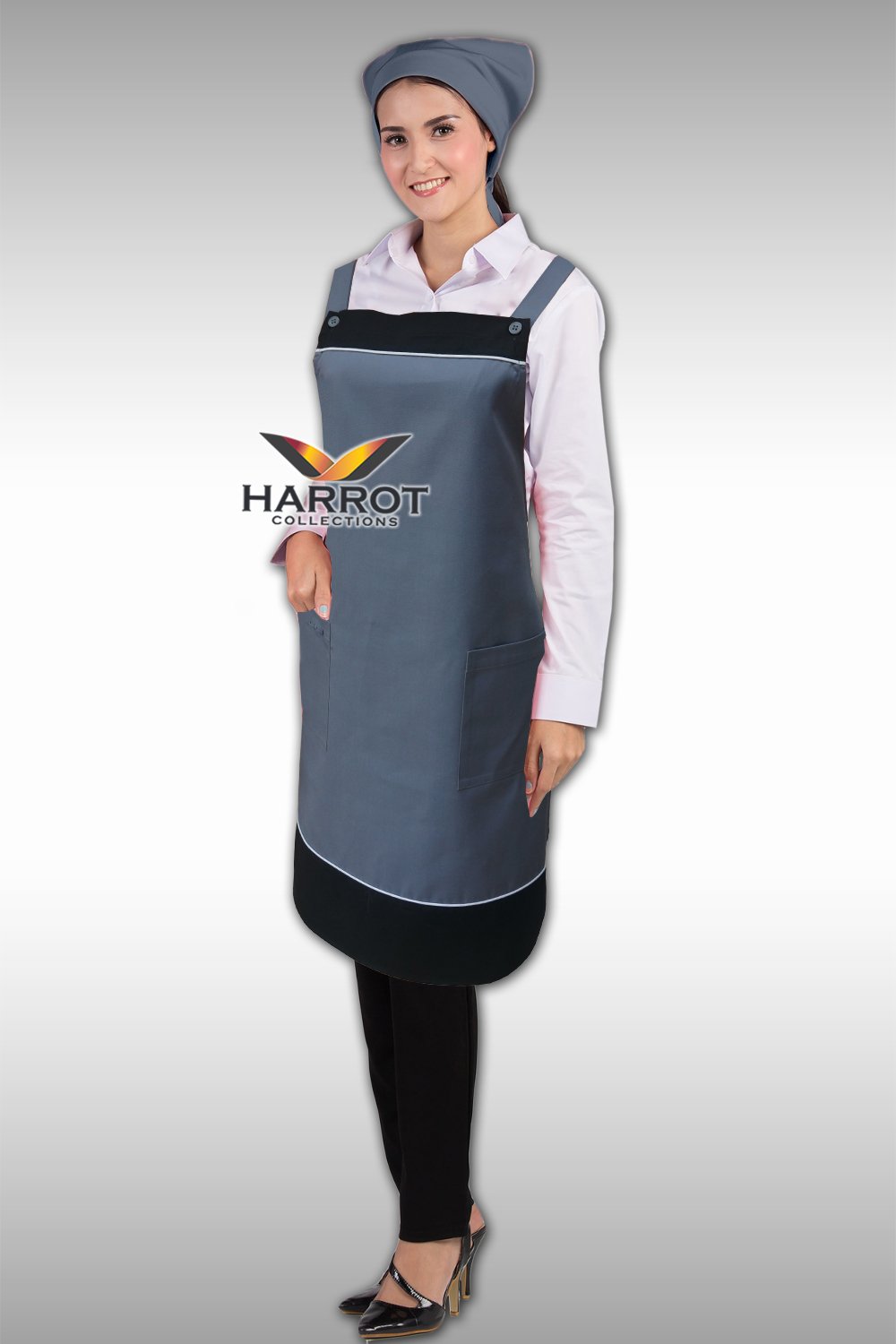 Grey-Black Japanese Full Apron - harrot