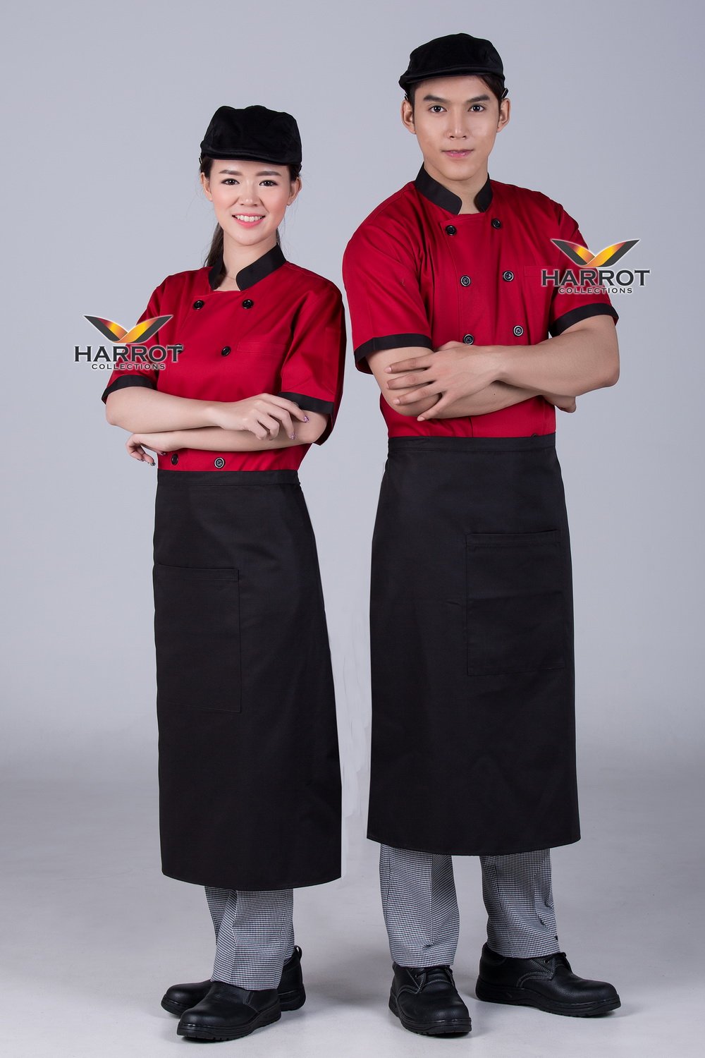 Black collar&cuffs Red Chef Jacket - harrot