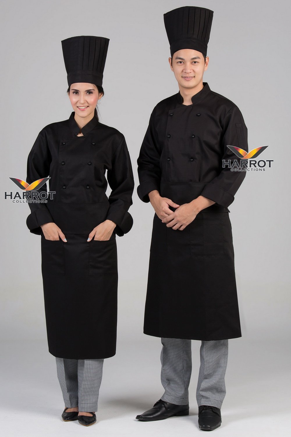 Black stud buttons black long sleeve chef jacket (FSS0213) - harrot