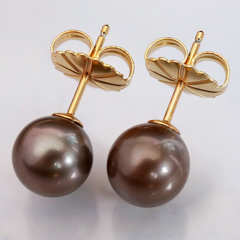 Approx. 9.0 mm, Tahitian Pearl (Chocolate Mania), Stud Earrings - pakasiapearl