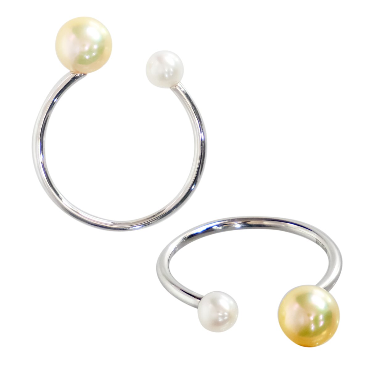 4.22 mm and 6.44 mm, Akoya Pearl, Duo Pearls Open Ring - pakasiapearl