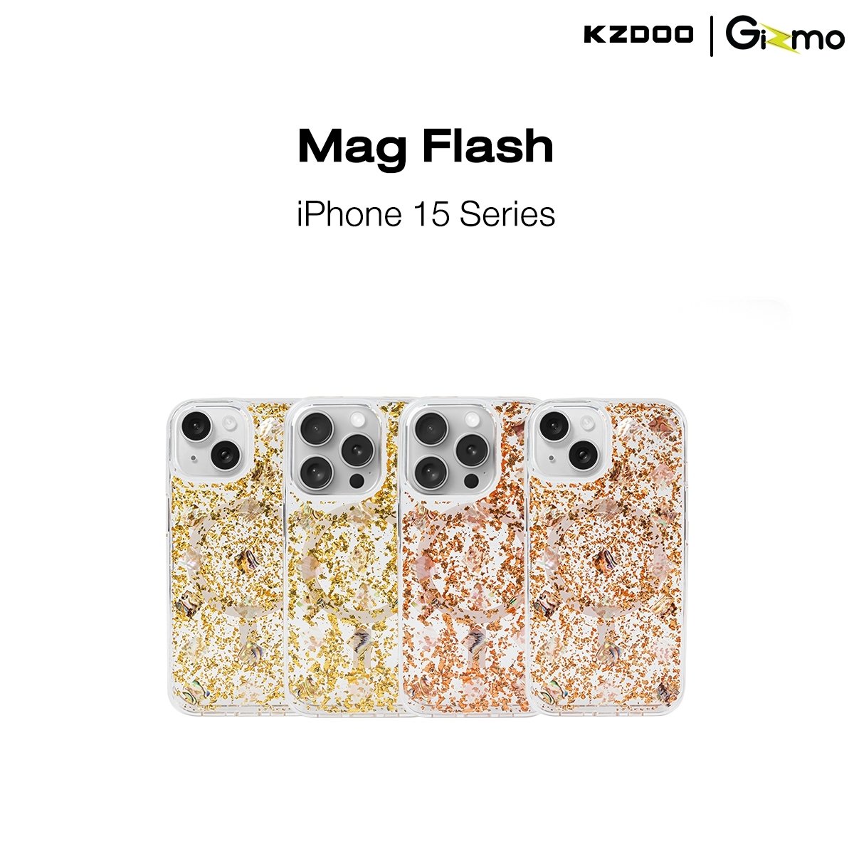 KZDOO Mag flash iPhone เคสใสกริตเตอร์ กันกระแทก เลนส์กล้องยกสูง มี ...
