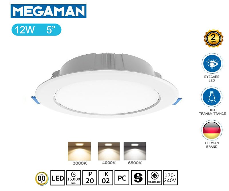 โคมไฟ Downlight LED Panel 12W ทรงกลม ฝังฝ้า ขอบขาว (5 นิ้ว รุ่นประหยัด ...