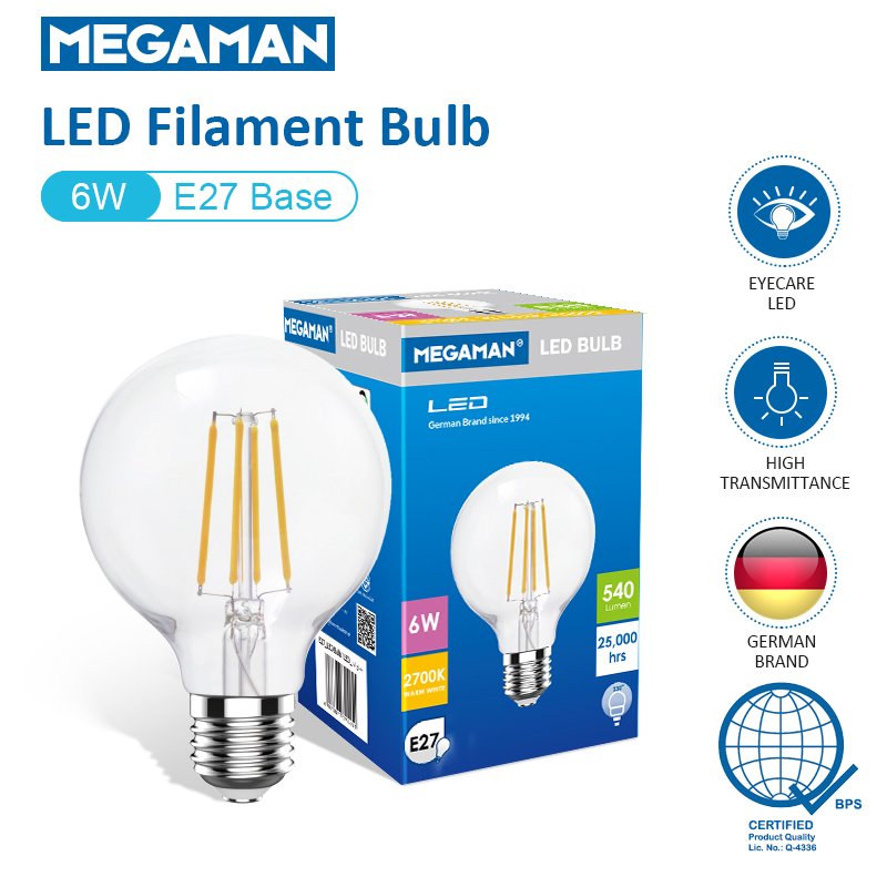 หลอด LED Vintage Filament ฺ Bulb 6W E27 Warm white 2700K (ทรงกลม) - 108 ...