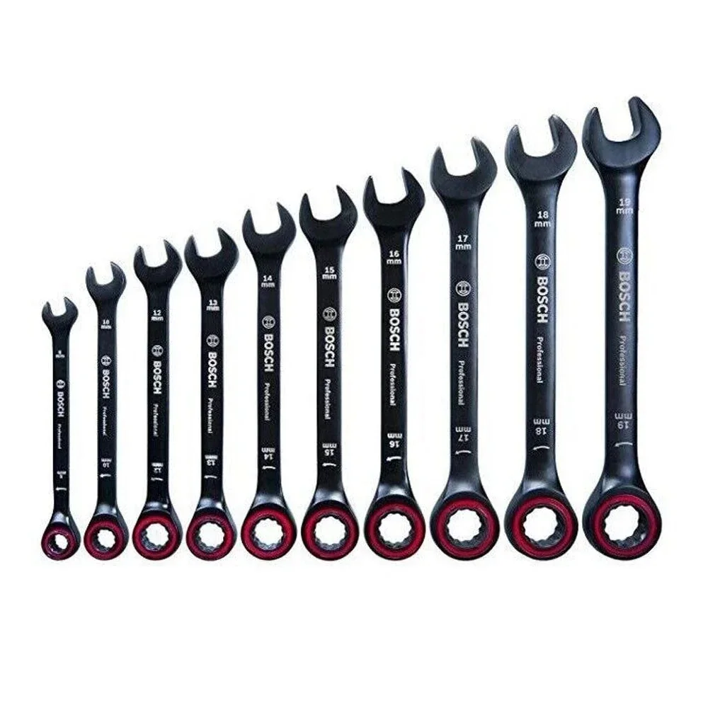 Bosch - รุ่น 1600A016BU 10pcs black ratchet spanner set ชุด ประแจแหวน ...