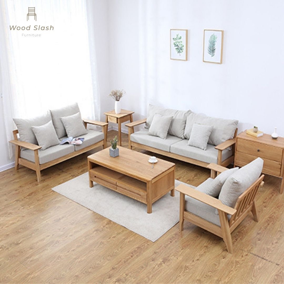 Wood Slash โซฟา รุ่น Yusu (ふゆ) ไม้โอ๊ค เลือกสีเบาะได้ - woodslash