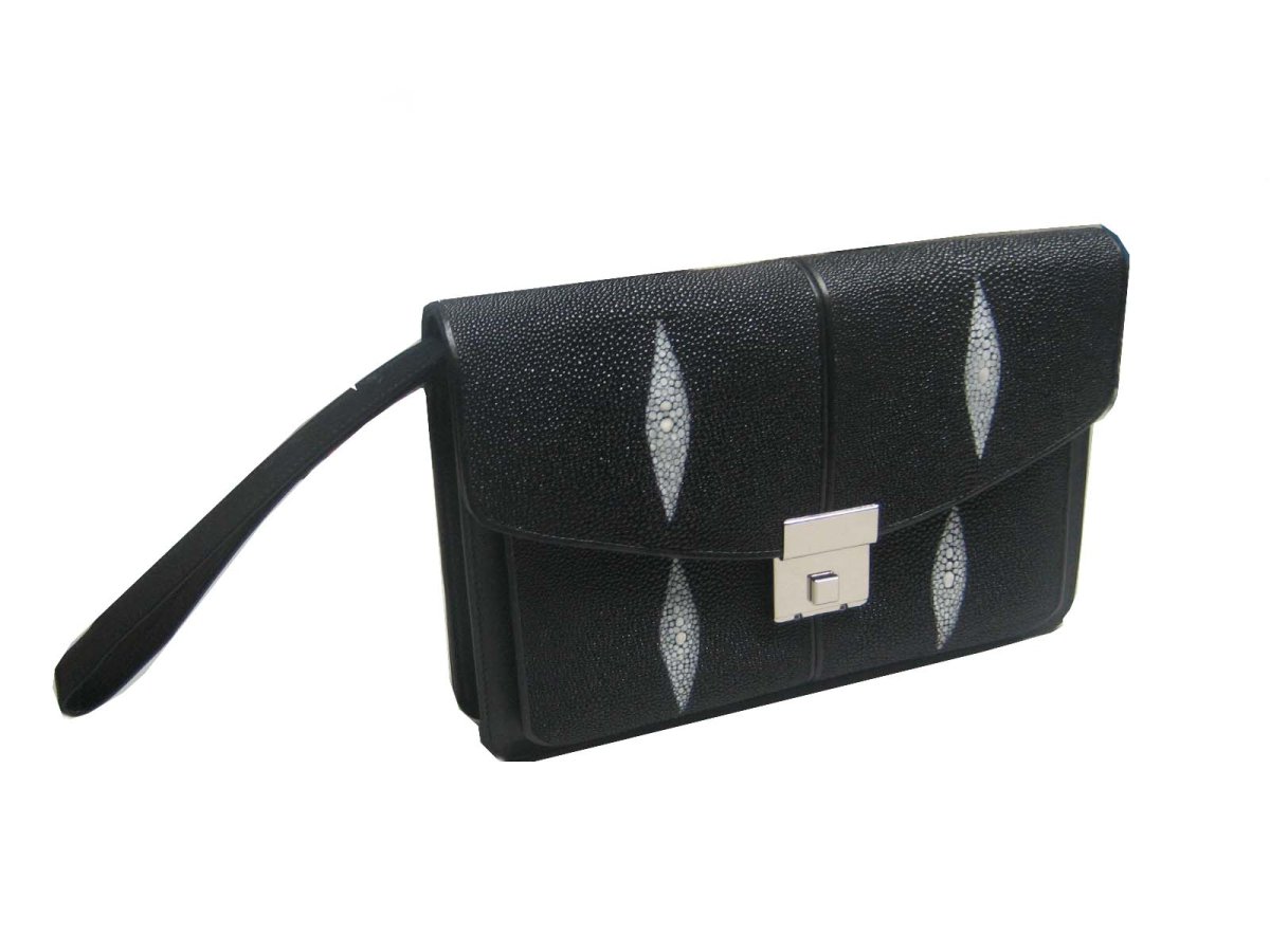 Genuine Stingray Leather Handbag in Black Stingray Skin #STM386H ...