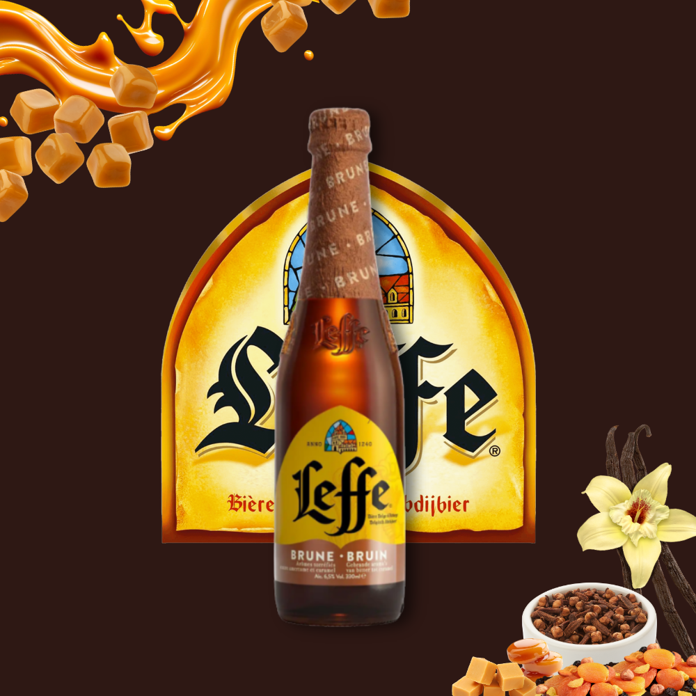 Leffe Brune 330ml – เบียร์เบลเยียมสีเข้ม รสนุ่มลึก กลิ่นคาราเมลหอมกรุ่น
