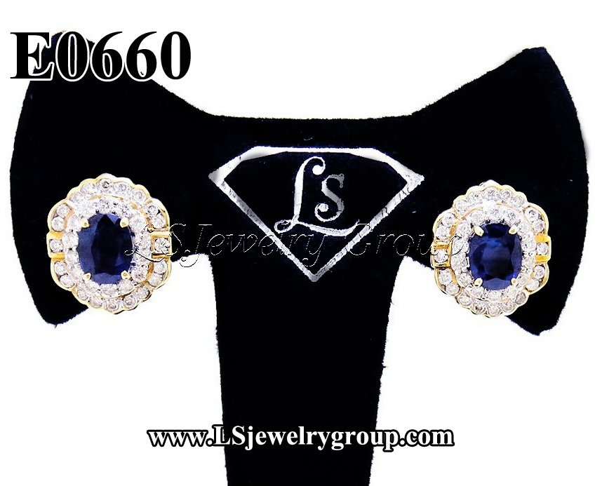 ต่างหูไพลินพม่าแท้เจียระไน 2.94 Ct. มีใบ Cer (Certified Natural Blue Sapphire) เพชรแท้ธรรมชาติ H ...