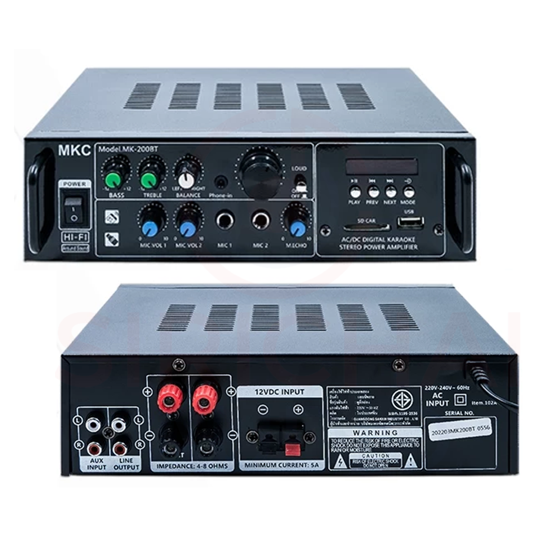 MKC MK-200BT แอมป์บลูทูธ AC DC แอมป์ คาราโอเกะ 50W สเตอริโอ Bluetooth HI-FI Amplifier Aux USB ...
