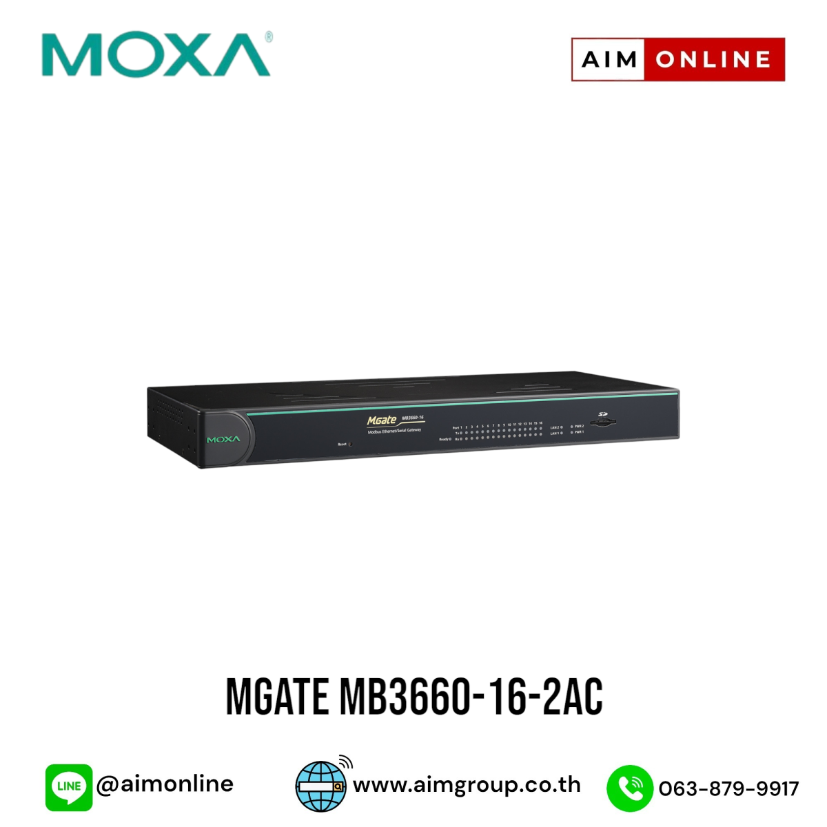 MOXA 16 ports Modbus gateway, Model MGate MB3660-16-2AC
