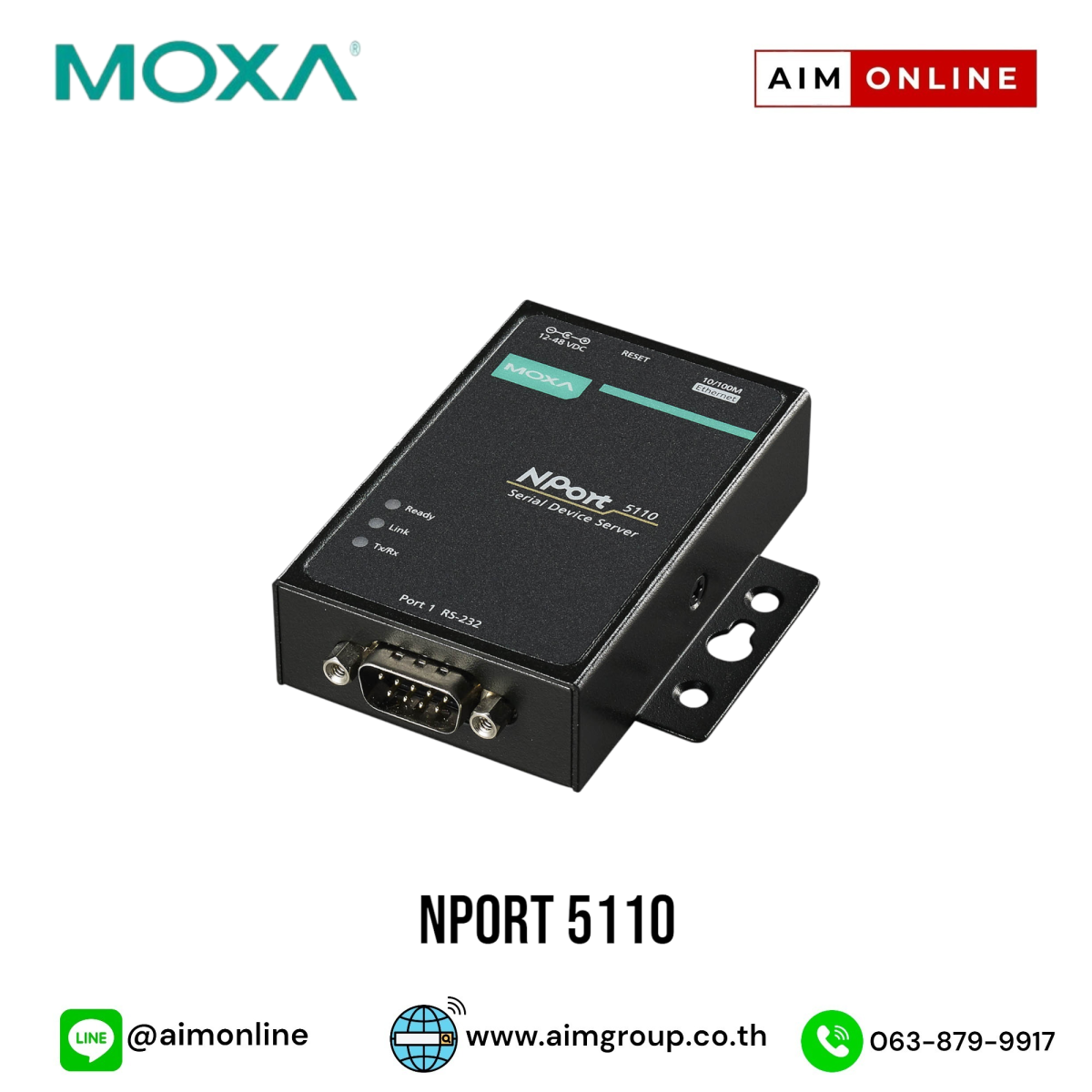 MOXA 1-dport evice server, RS-232 DB9 male,Model NPort 5110 - aimgroup