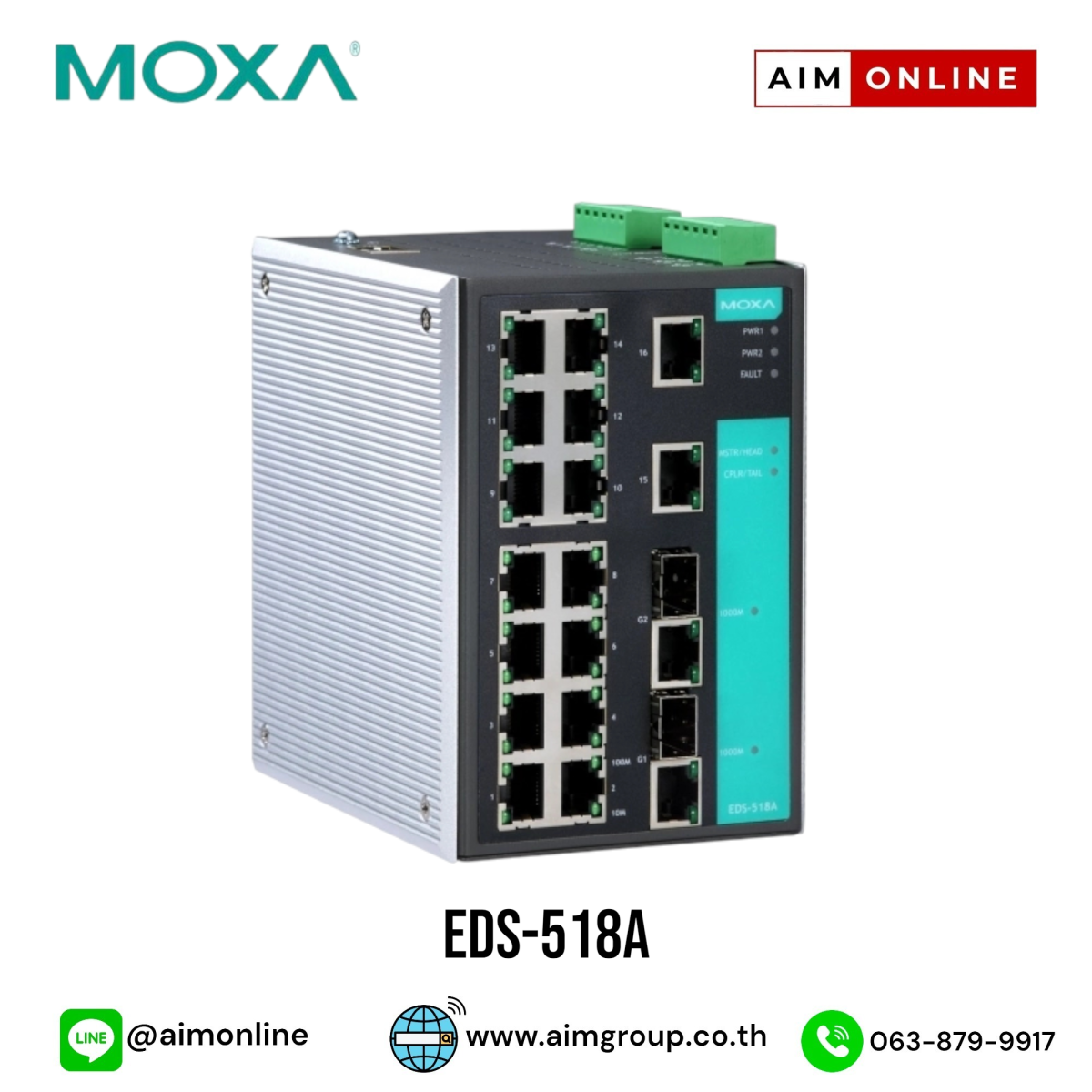 MOXA 16+2G-port Gigabit Ethernet switches Model: EDS-518A