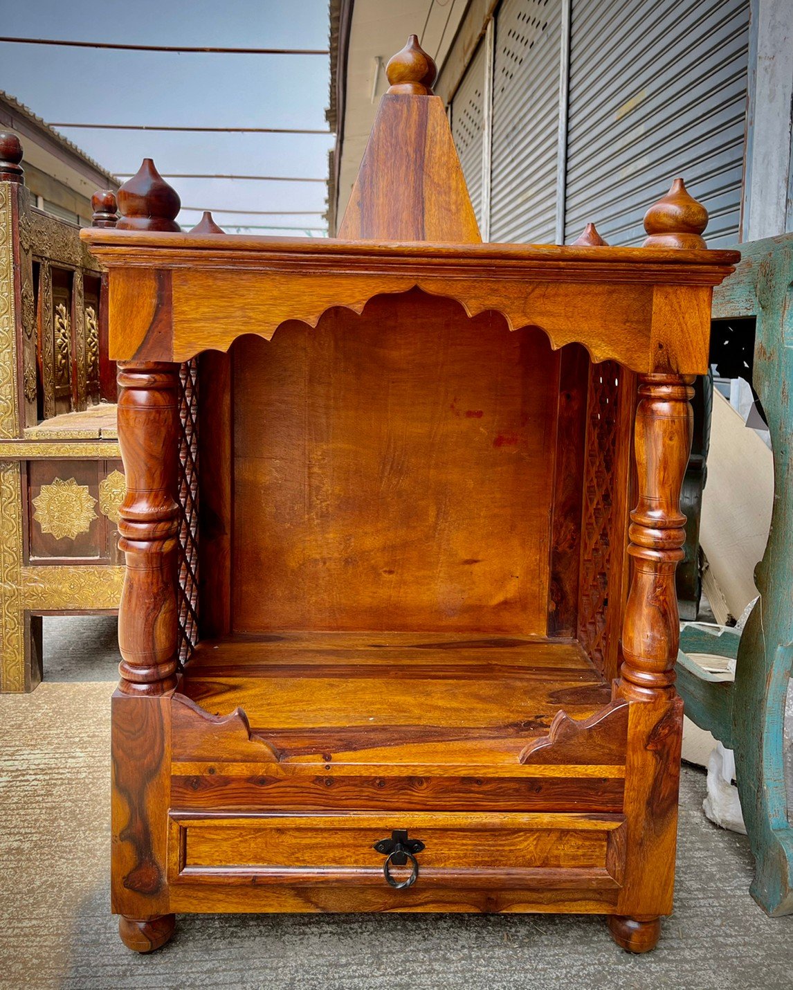 Wooden Temple Display Cabinet - kamalaantique