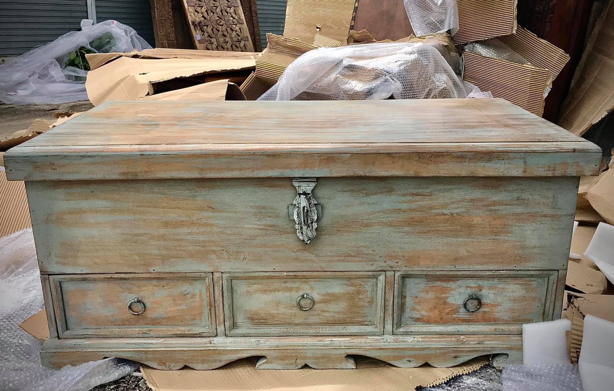 BX24 Vintage Blue Box with 3 Drawers - kamalaantique
