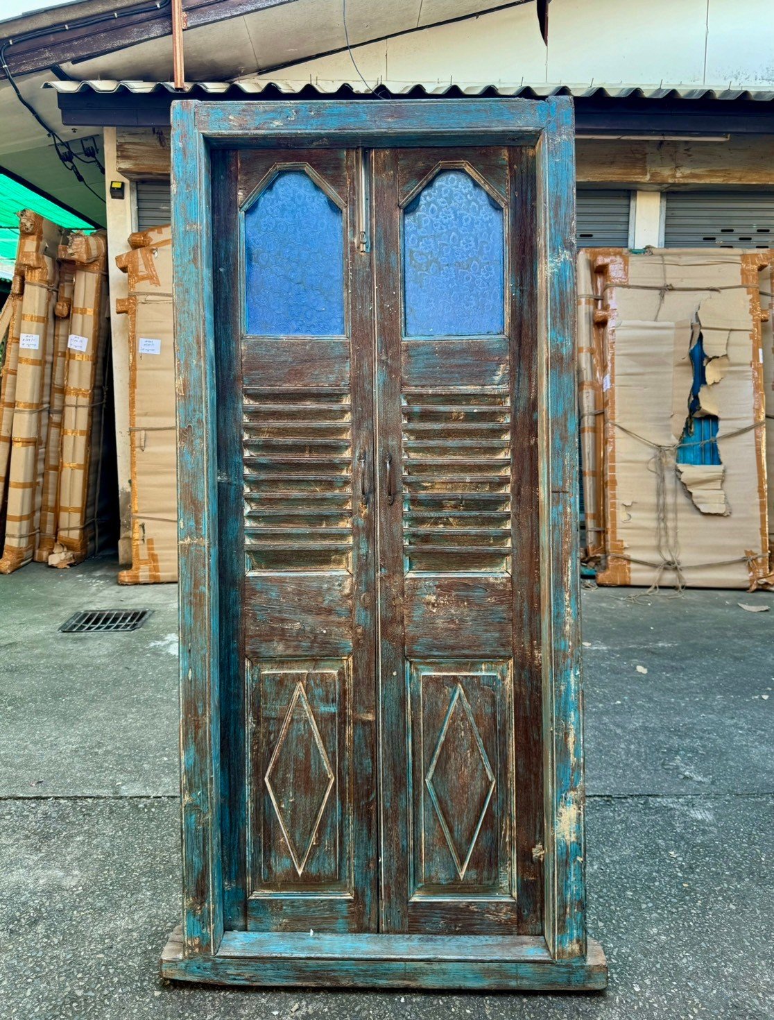 Antique Louver Wood Door with Glass