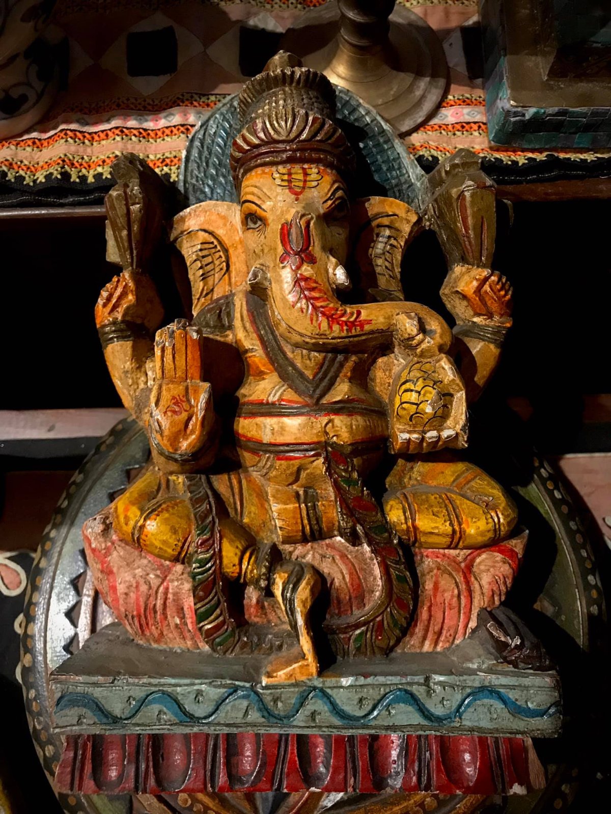 Lord Ganesha One Wood Carving with Hand Painted