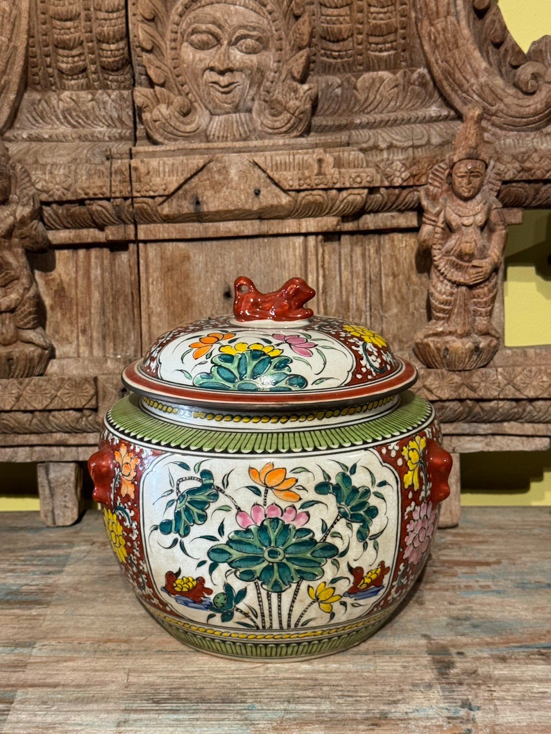Colorful Hand Painted Ceramic Pot - kamalaantique