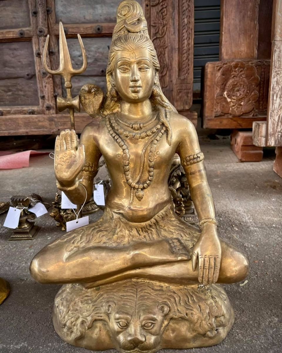 Golden Hindu God Shiva Large Brass Statue