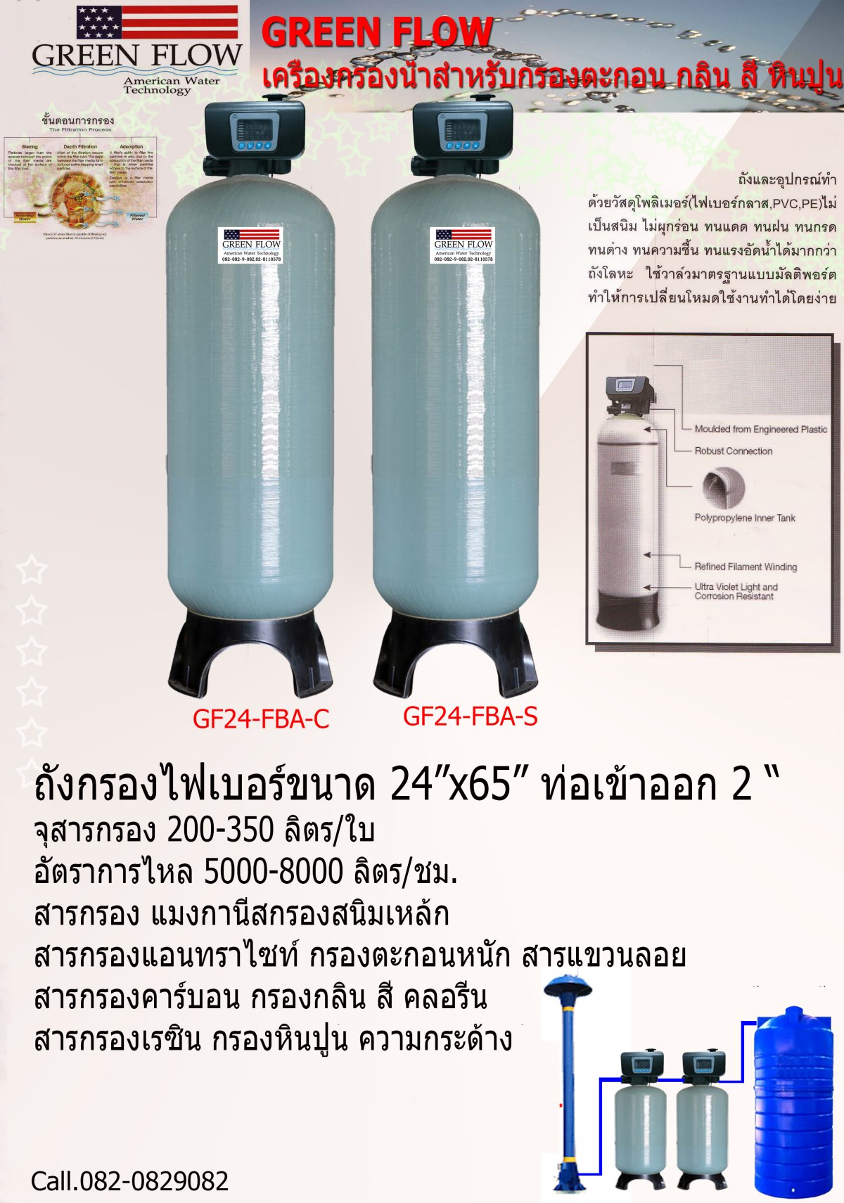 ถังกรองน้ำรีสอร์ท กรองน้ำใช้กรองกลิ่น สี คลอรีน - greenflowwater