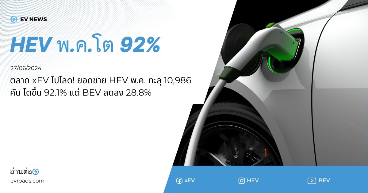 ตลาด xEV ไปโลด! ยอดขาย HEV พ.ค. ทะลุ 10,986 คัน โตขึ้น 92% - ev-roads