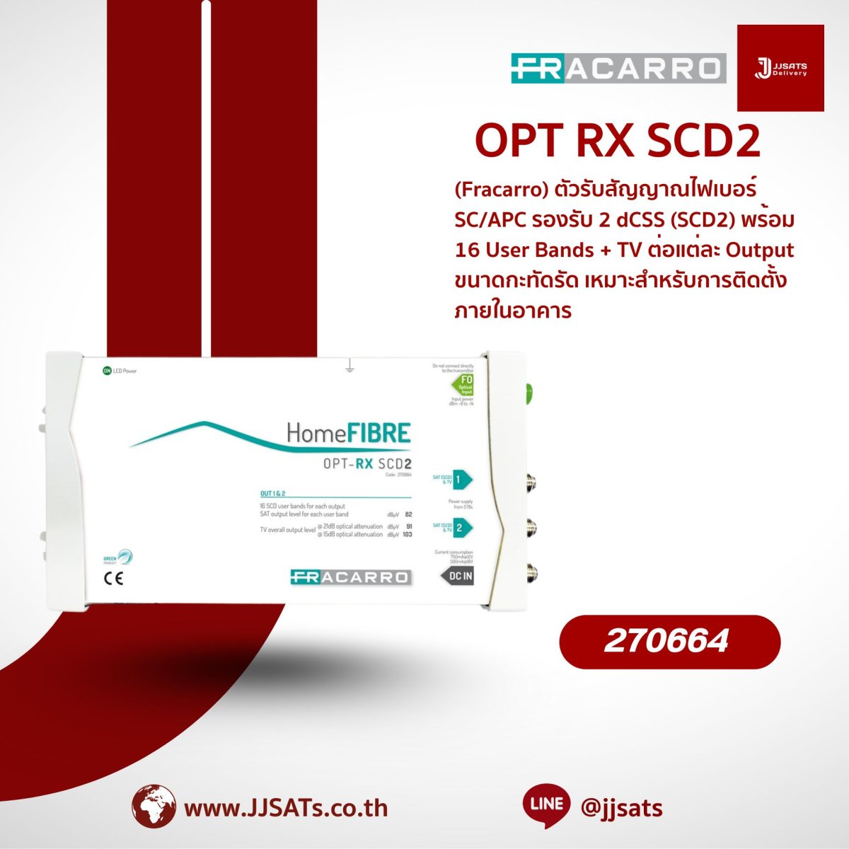 270664 – Fracarro OPT RX SCD2 SC/APC Fiber Receiver Supporting 2 dCSS ...
