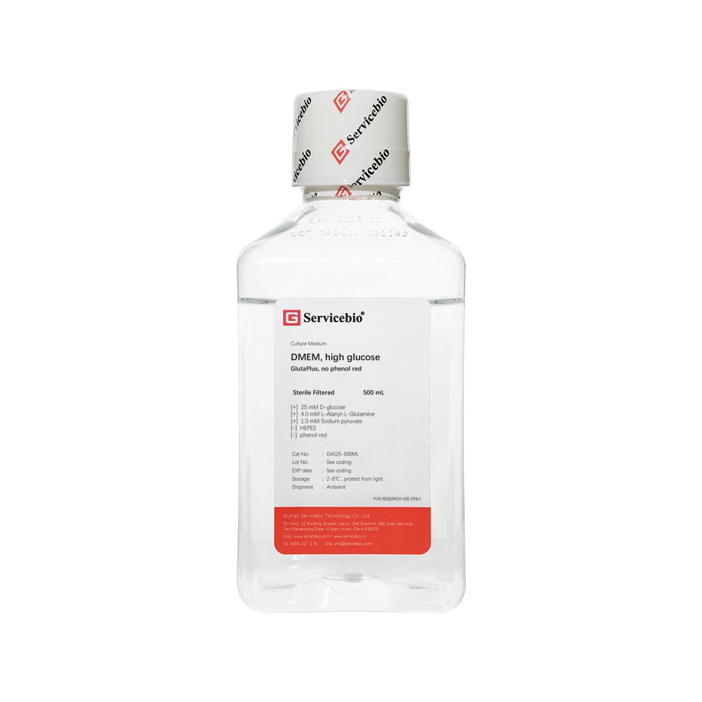 DMEM, high glucose, GlutaPlus, no phenol red, 500 mL - smartscience