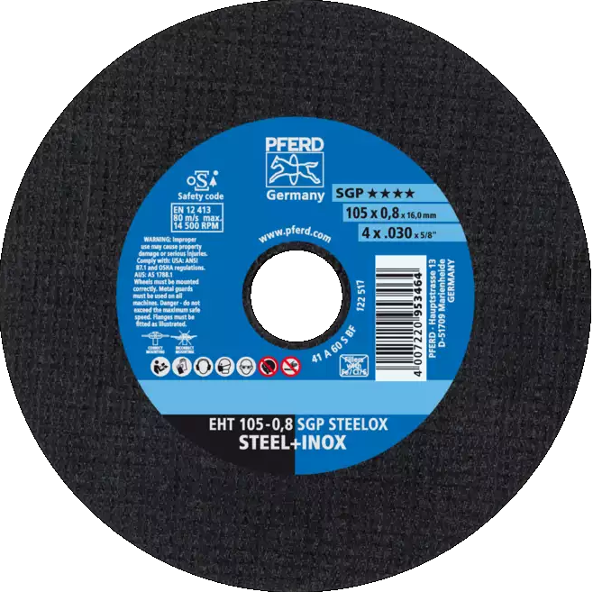 PFERD EHT 105-0,8 SGP STEELOX/16,0 ใบตัดสเตนเลส 4นิ้ว ม้าลอดห่วง - tp-toolsshop