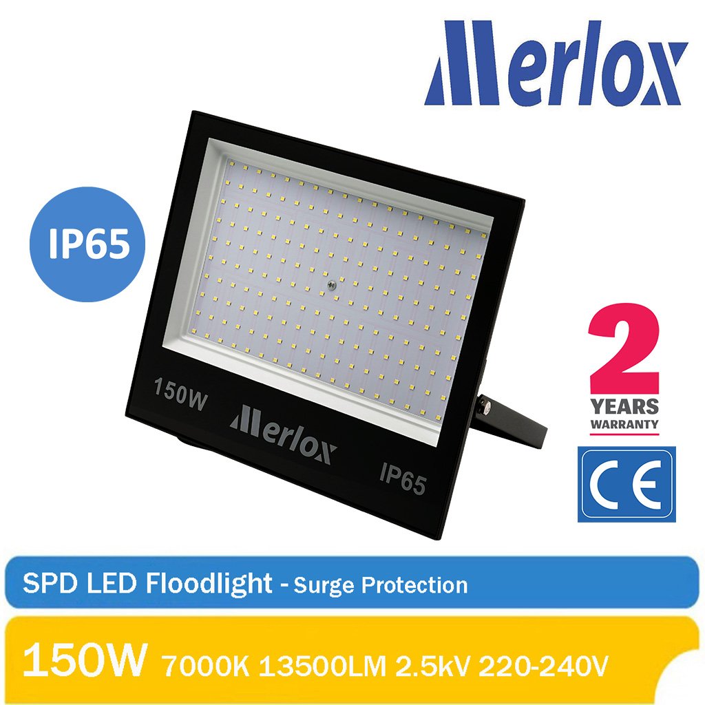 โคมไฟ SPD LED FLOODLIGHT 220-240V 150W 7000K 18000LM 2.5kV MERLOX (with ...
