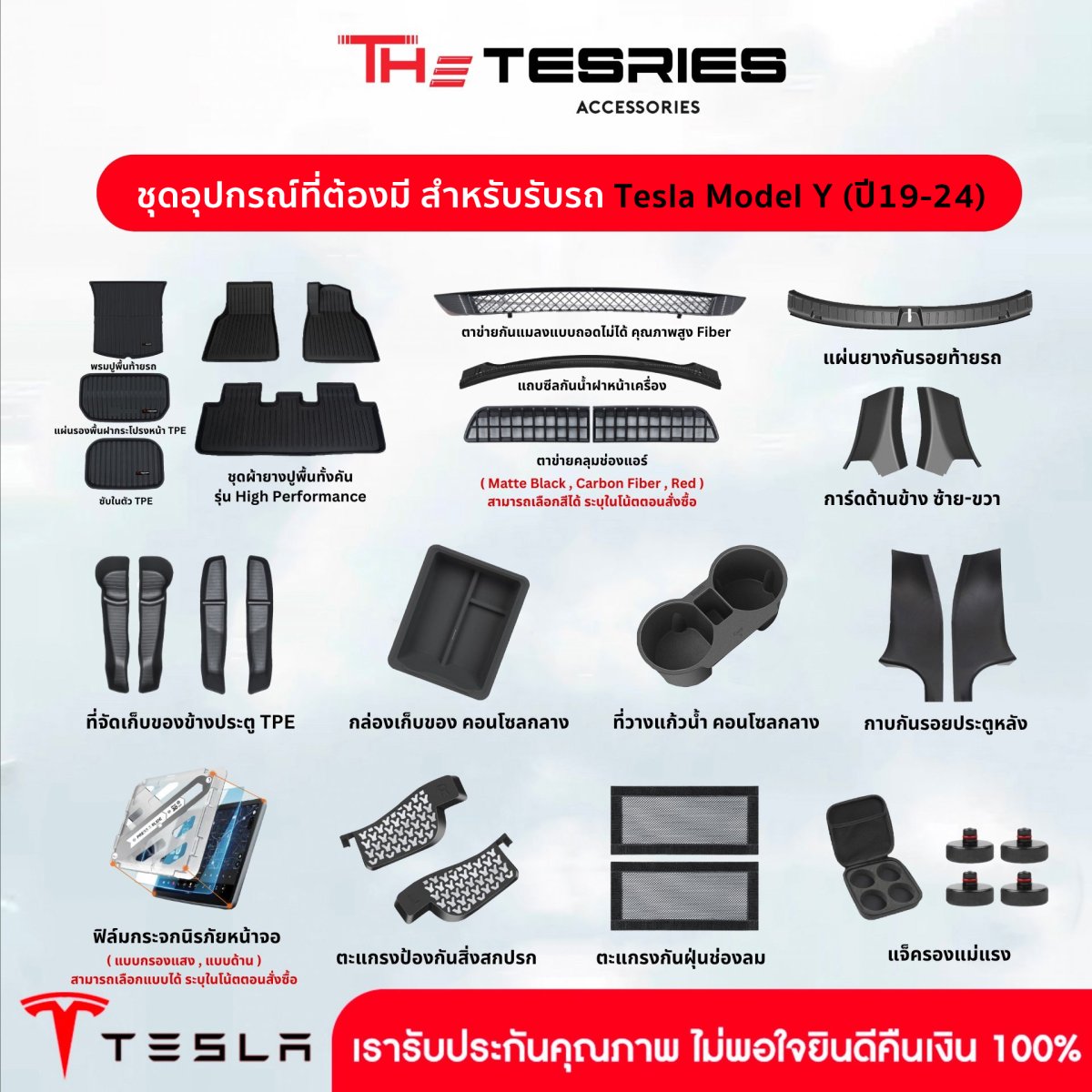 ชุดรวมอุปกรณ์ Must Have สำหรับ Tesla Model Y 3 Highland 3 Performanceปี