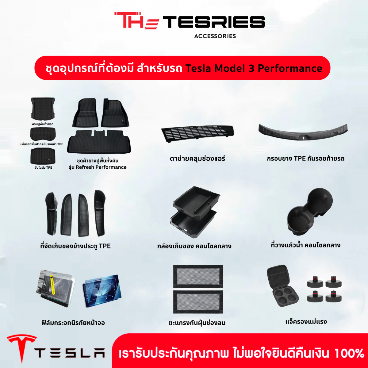 ชุดรวมอุปกรณ์ Must Have สำหรับ Tesla Model Y 3 Highland 3 Performanceปี
