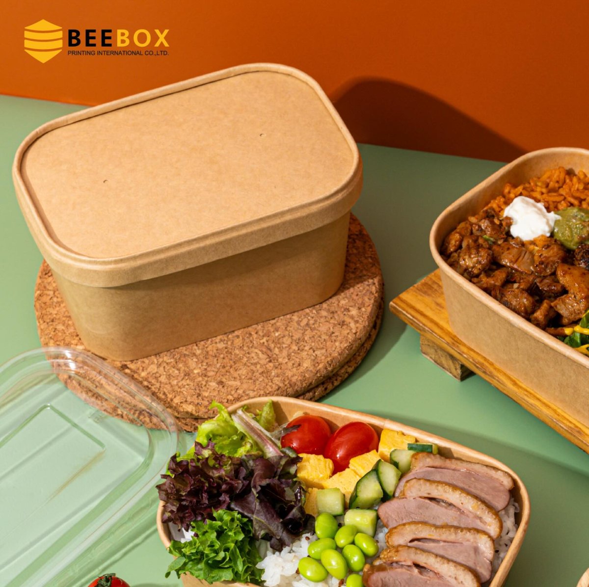 กล่องวงรีสีคราฟท์ 1000ml พร้อมฝากระดาษ หนาแข็งแรง Foodgrade เคลือบกันมันกันซึม