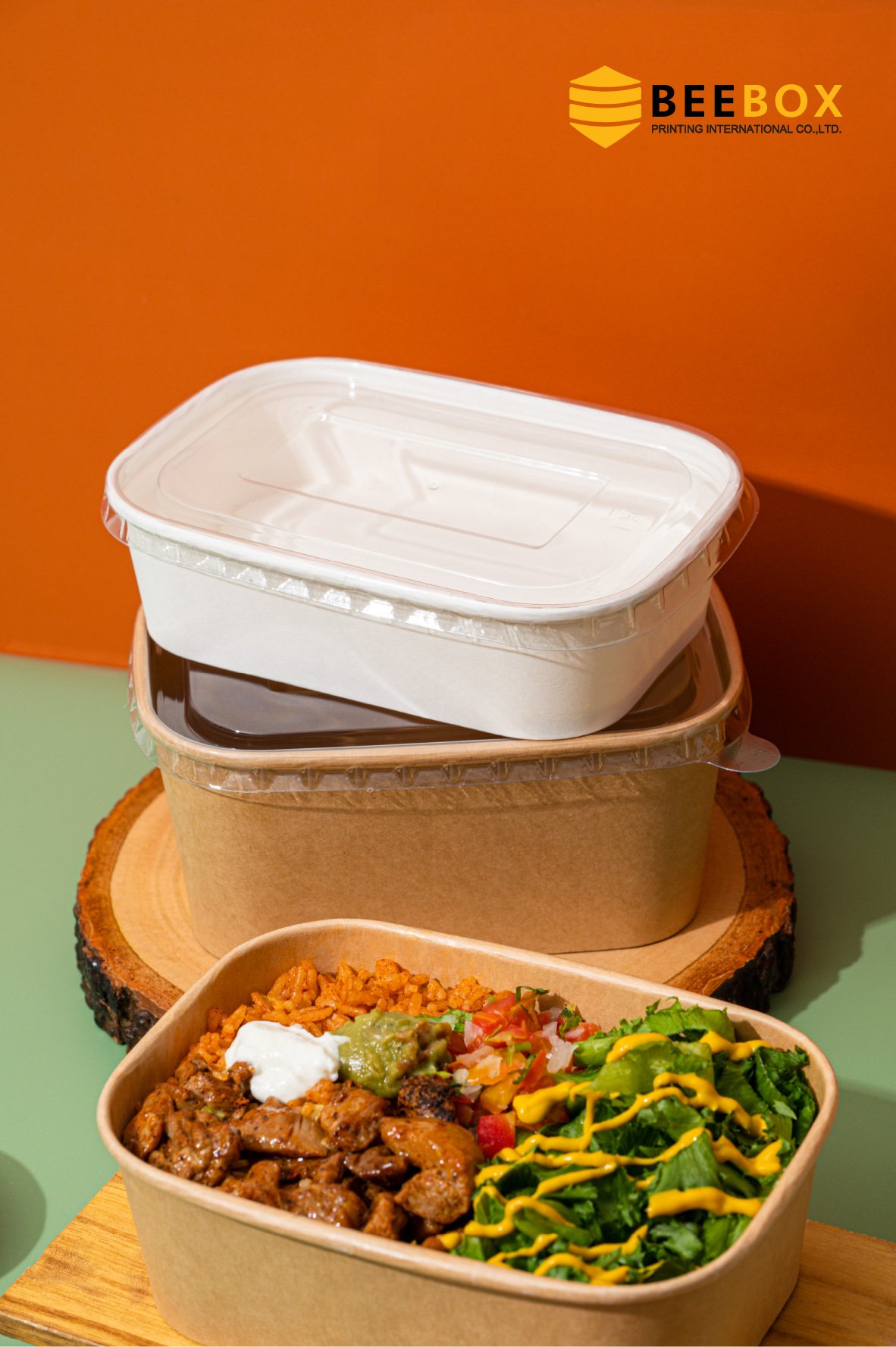 กล่องวงรีสีขาว 1000ml พร้อมฝาพลาสติก PET Foodgrade เคลือบกันมันกันซึม - beeboxpp