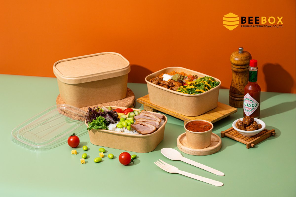 กล่องวงรีสีน้ำตาล 580ml พร้อมฝากระดาษ Foodgrade เคลือบกันมันกันซึม - beeboxpp