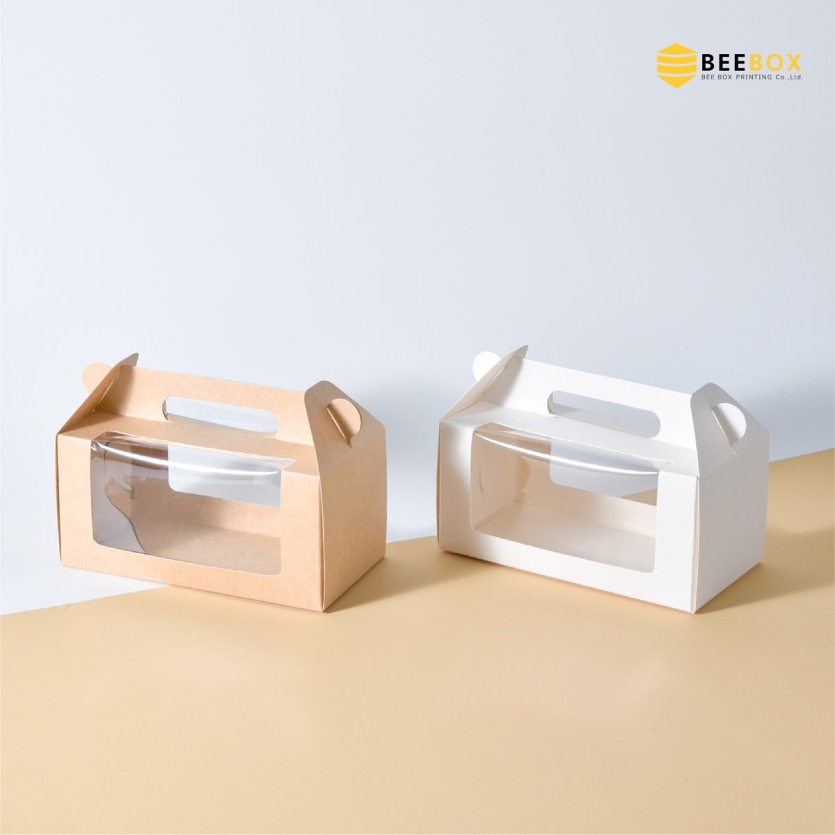 กล่องหูหิ้วเจาะหน้าต่างน้ำตาล - beeboxpp