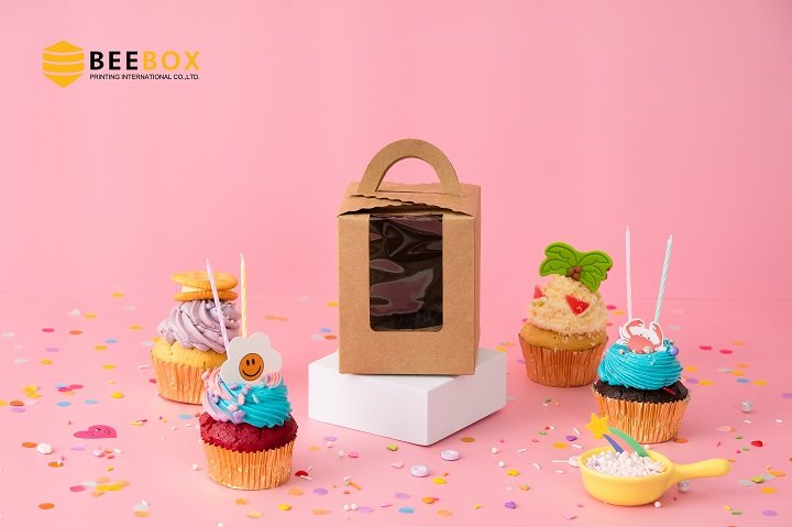 กล่องคัพเค้ก1ชิ้นสีน้ำตาล - beeboxpp