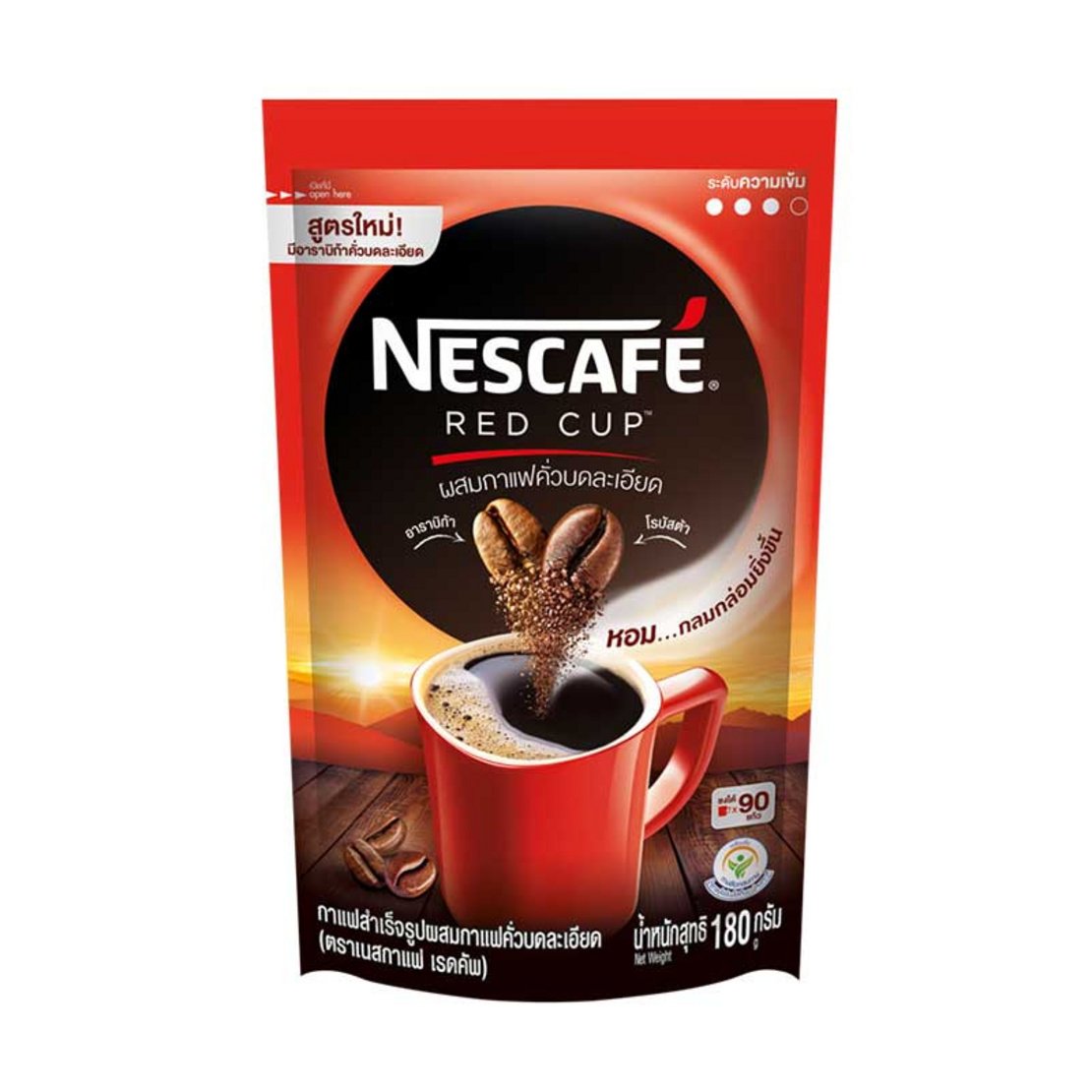 เรดคัพกาแฟสำเร็จรูปผสมกาแฟคั่วบดละเอียด ตราเนสกาแฟ 180 กรัม NESCAFE RED CUP 180 g. (1 แพค 24 ชิ้น )