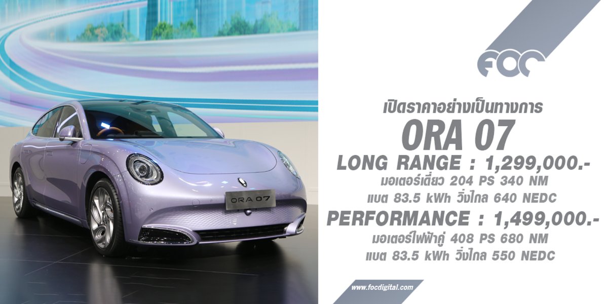 เปิดตัวและประกาศราคา ORA 07 อย่างเป็นทางการ เริ่มต้น 1.299 – 1.499 ล้านบาท