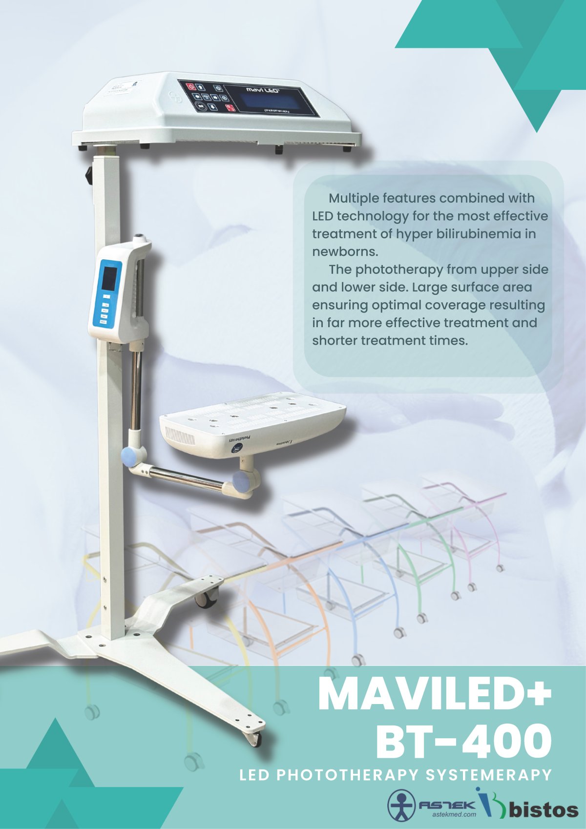 โคมไฟส่องรักษาเด็กตัวเหลืองแบบส่องบนและส่องล่าง ชนิดหลอด LED ยี่ห้อ ASTEK-Bistos รุ่น maviled+BT ...